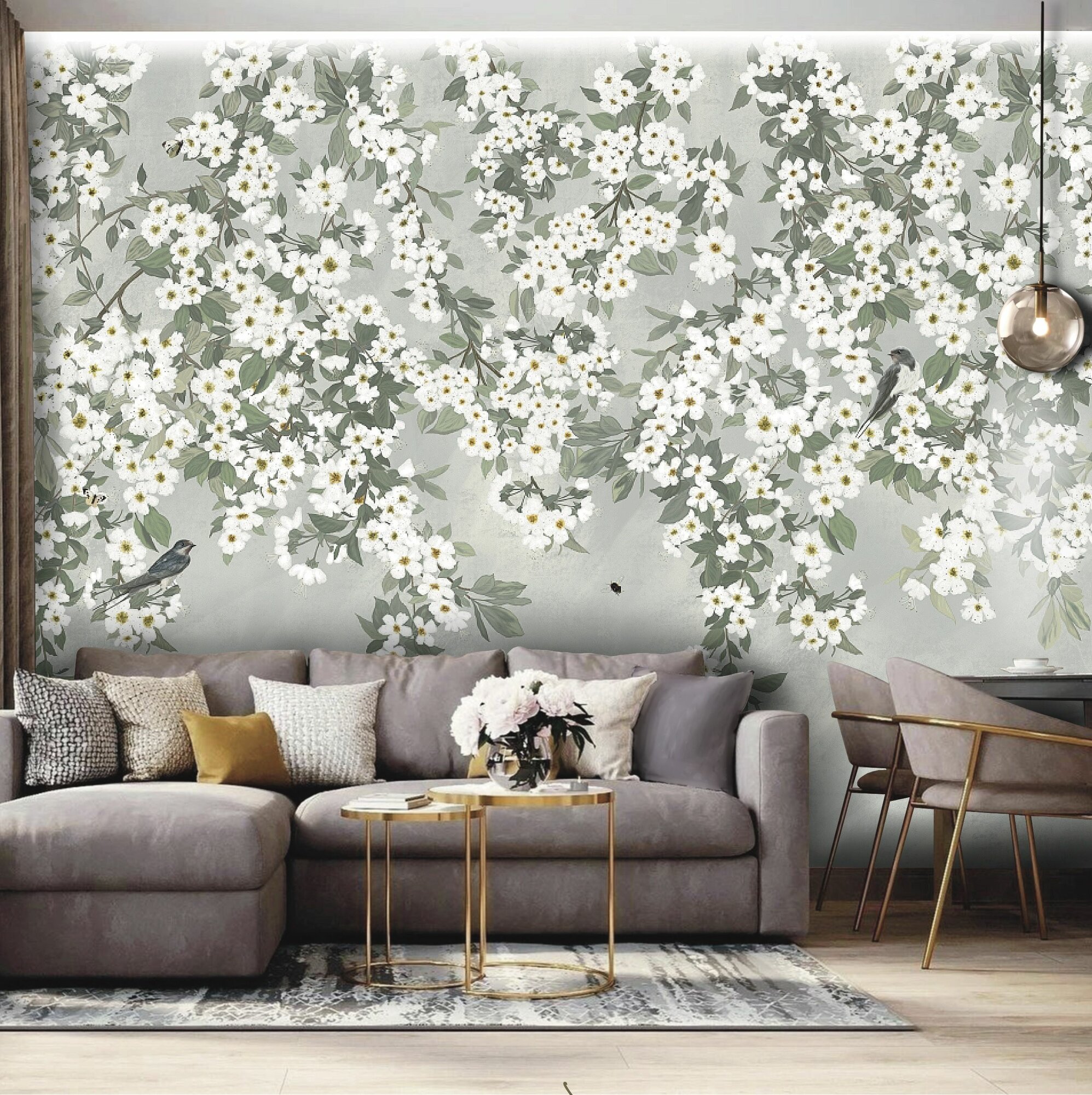 Фотообои бесшовные "Ласточки" серый (ширина 2750мм х длина 3000мм)