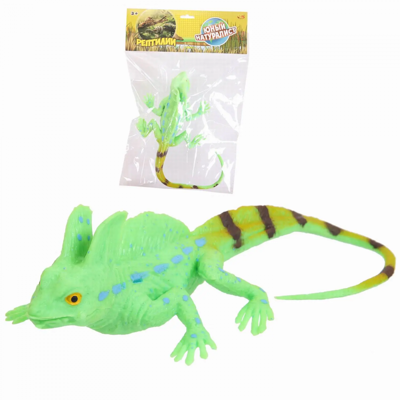 Фигурка Abtoys Юный натуралист Рептилии Хамелеон ярко-зеленый с полосатым хвостом PT-01728/ярко-зеленый