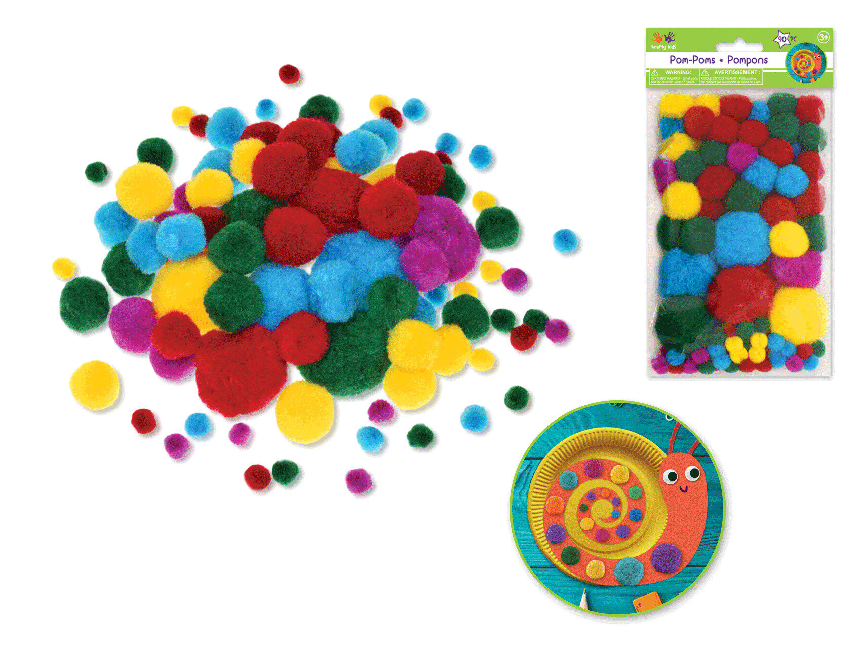 Набор разноцветных помпонов ассорти (90 шт.)