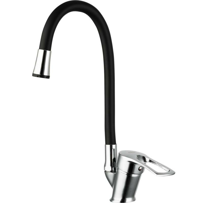 FRUD R41055-2, Смеситель для кухни, гибкий излив, керамический картридж, алюминий, хром/черный, гайка