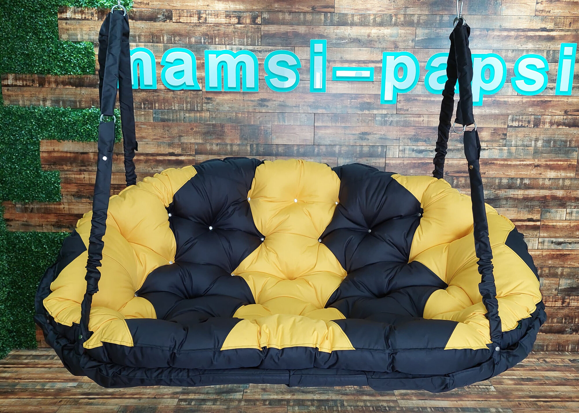 Диван Mamsi-Papsi Комфорт, подвесной, влагостойкий, черный/желтый, 180x125 см