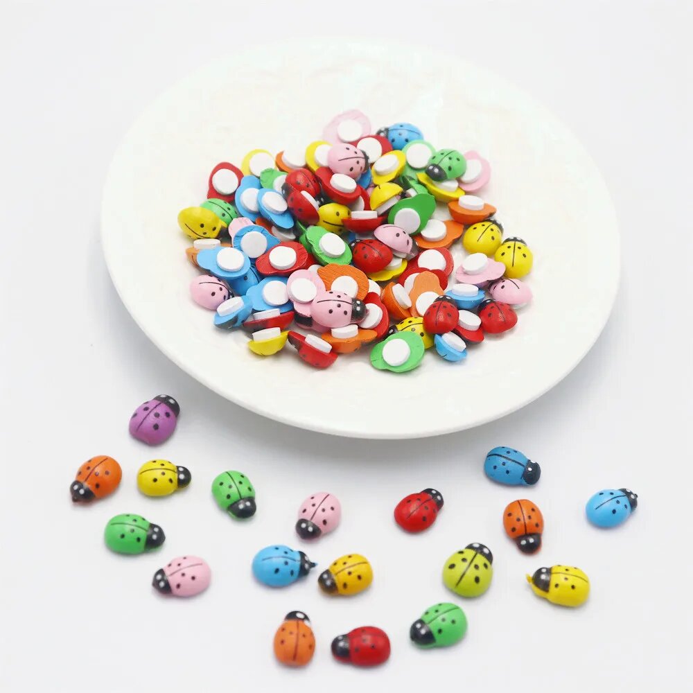 Деревянные наклейки Божья коровка 20 шт 20PCS, Mix Colors