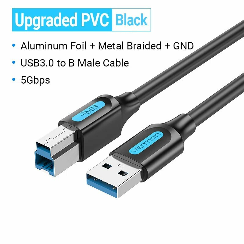 Кабель USB 3.0 Vention для принтера 3M, USB3.0 black