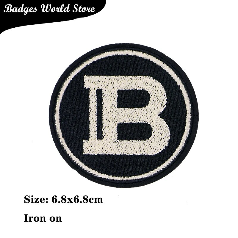 Аппликация вышитая "B" черного цвета, 6.8x6.8 см, Iron on