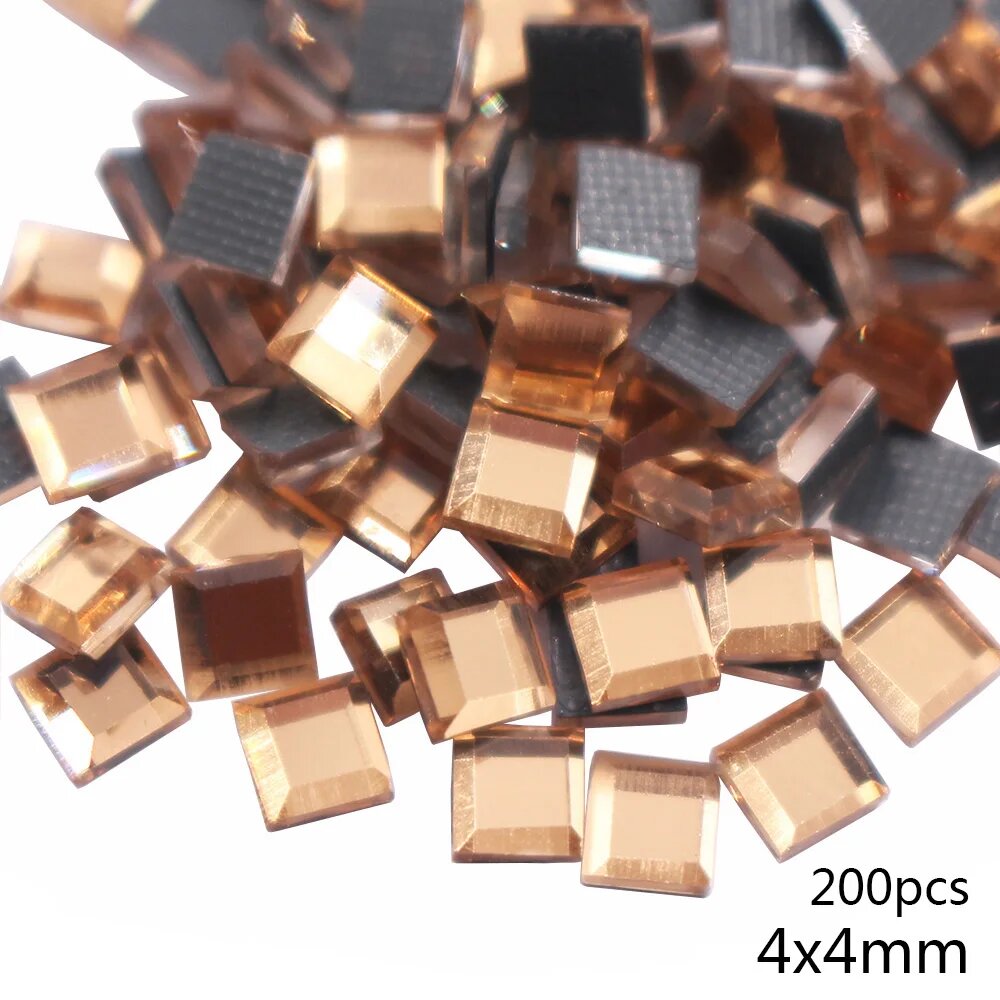 Стразы квадратные стеклянные горячего монтажа YTianCL Коричневый, lt coffee 4mm