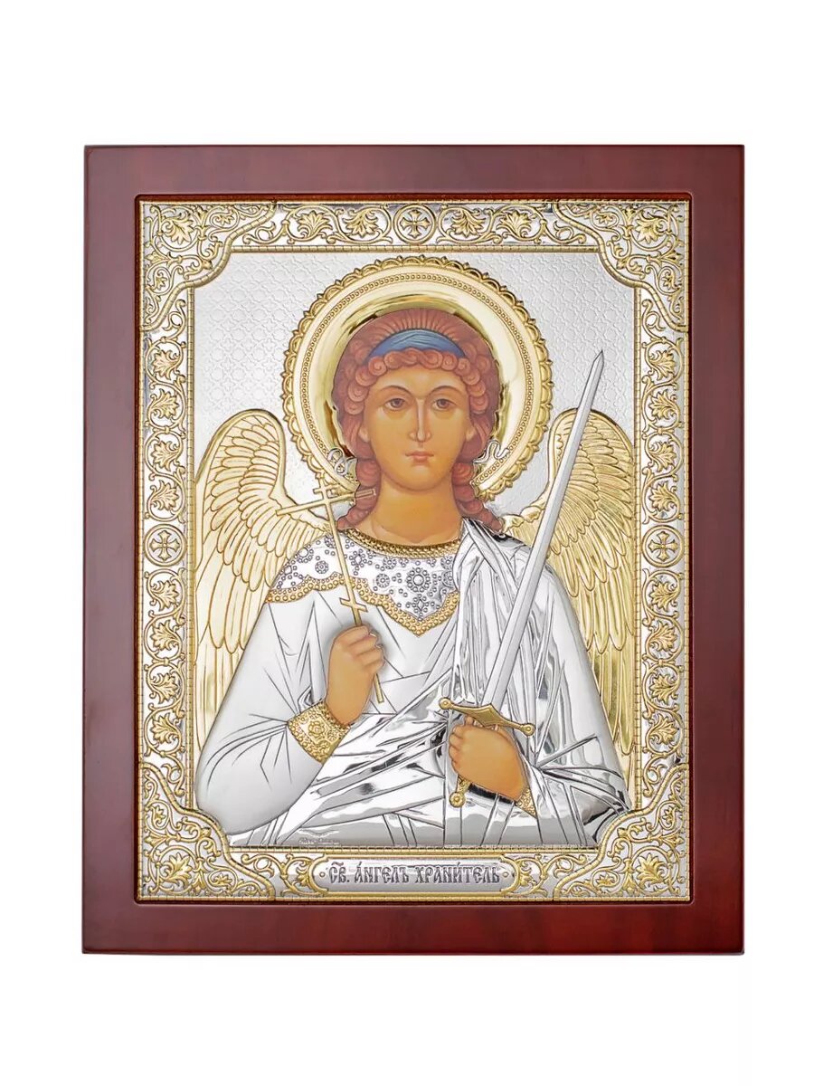 Икона серебряная, греческая Ангел Хранитель, 210х260мм
