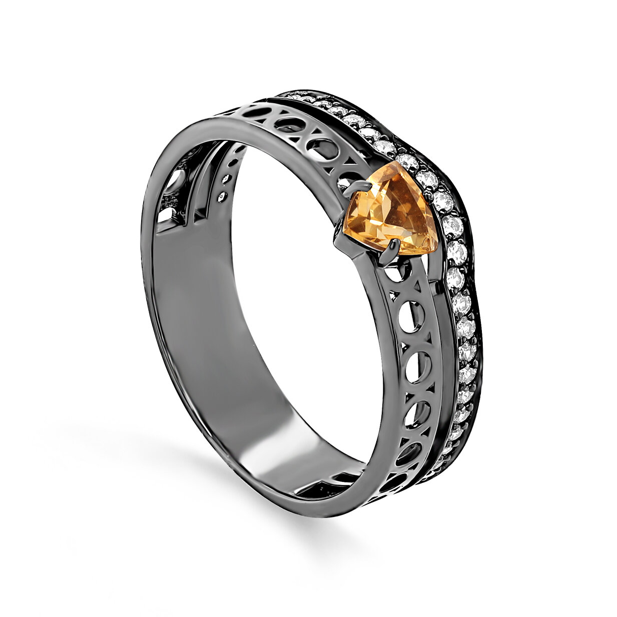 Кольцо тонкое, серебро, 925 проба, фианит, цитрин