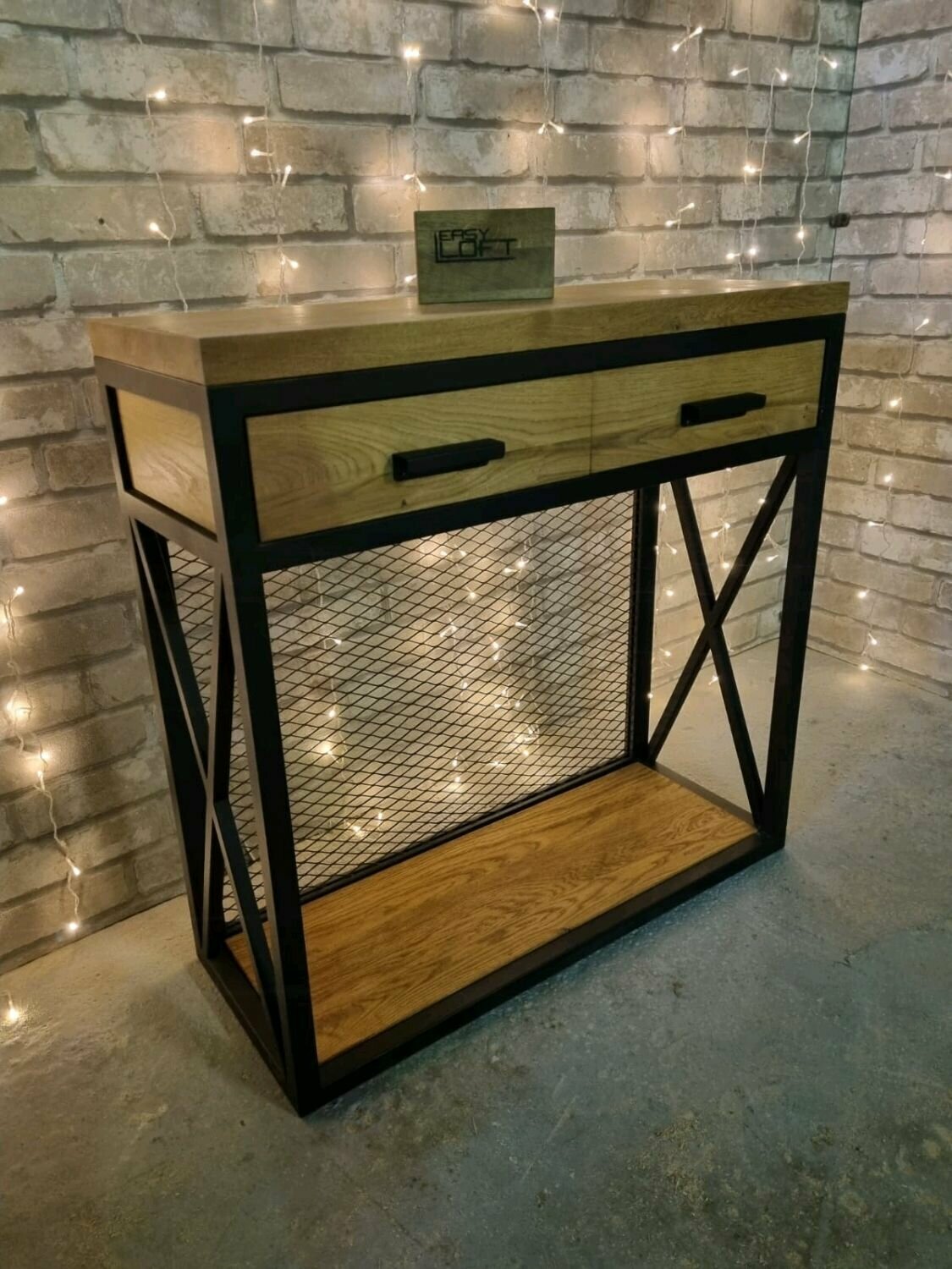 Консоль "EasyLOFT" в стиле лофт из массива дуба в стиле лофт, с ящиками, 90х35х90 см.