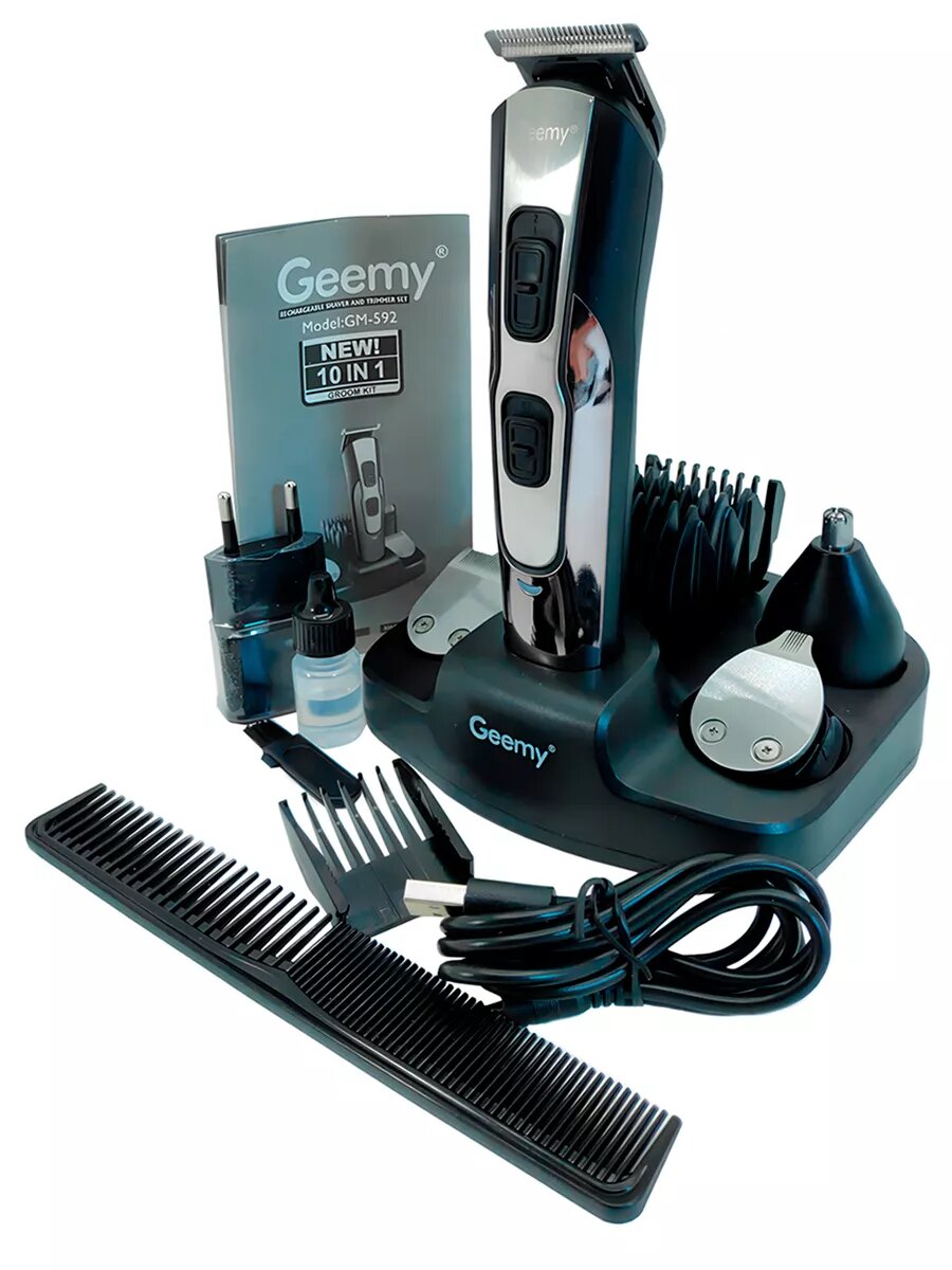 Машинка для стрижки волос мужская с насадками беспроводная GEEMY GM-592