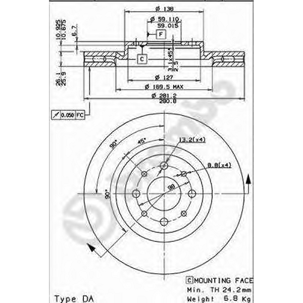 BREMBO 09.5180.31 (46535086 / 46765546) диск тормозной Alfa romeo (Альфа ромео) mito (955_) 1.4 bifuel (955. axg1a)