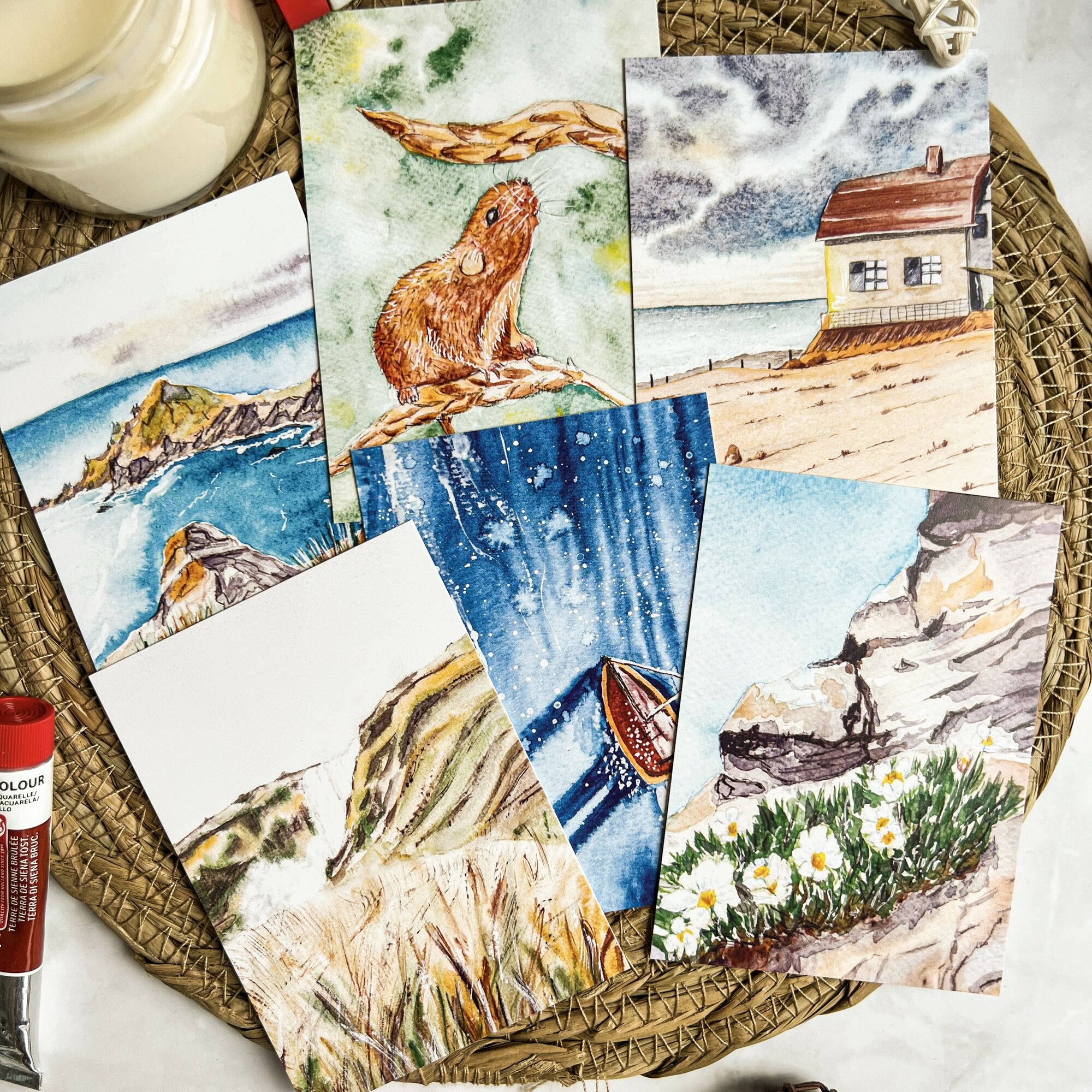 Набор акварельных мини-открыток 6 шт. 10,5*7,5 см