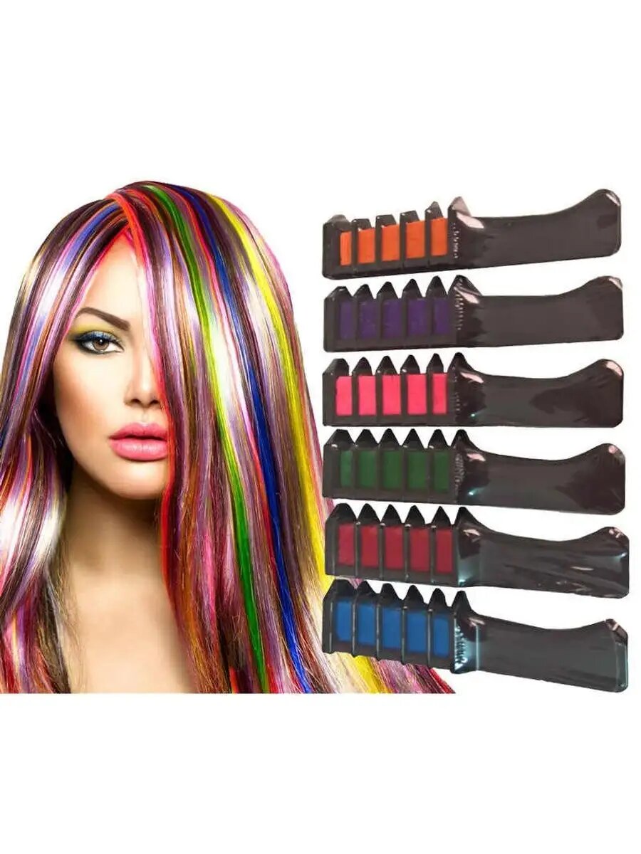 Мелки для волос "СмеХторг", с расческой Hair Color Comb, 6 шт