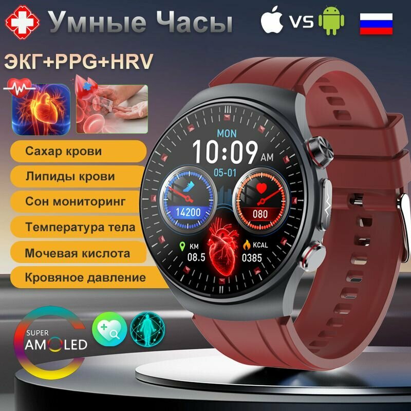 Умные часы 2025 с AMOLED-экраном и топовым чипом TI: Неинвазивный замер глюкозы, круглосуточный мониторинг сердца, Bluetooth-звонки.