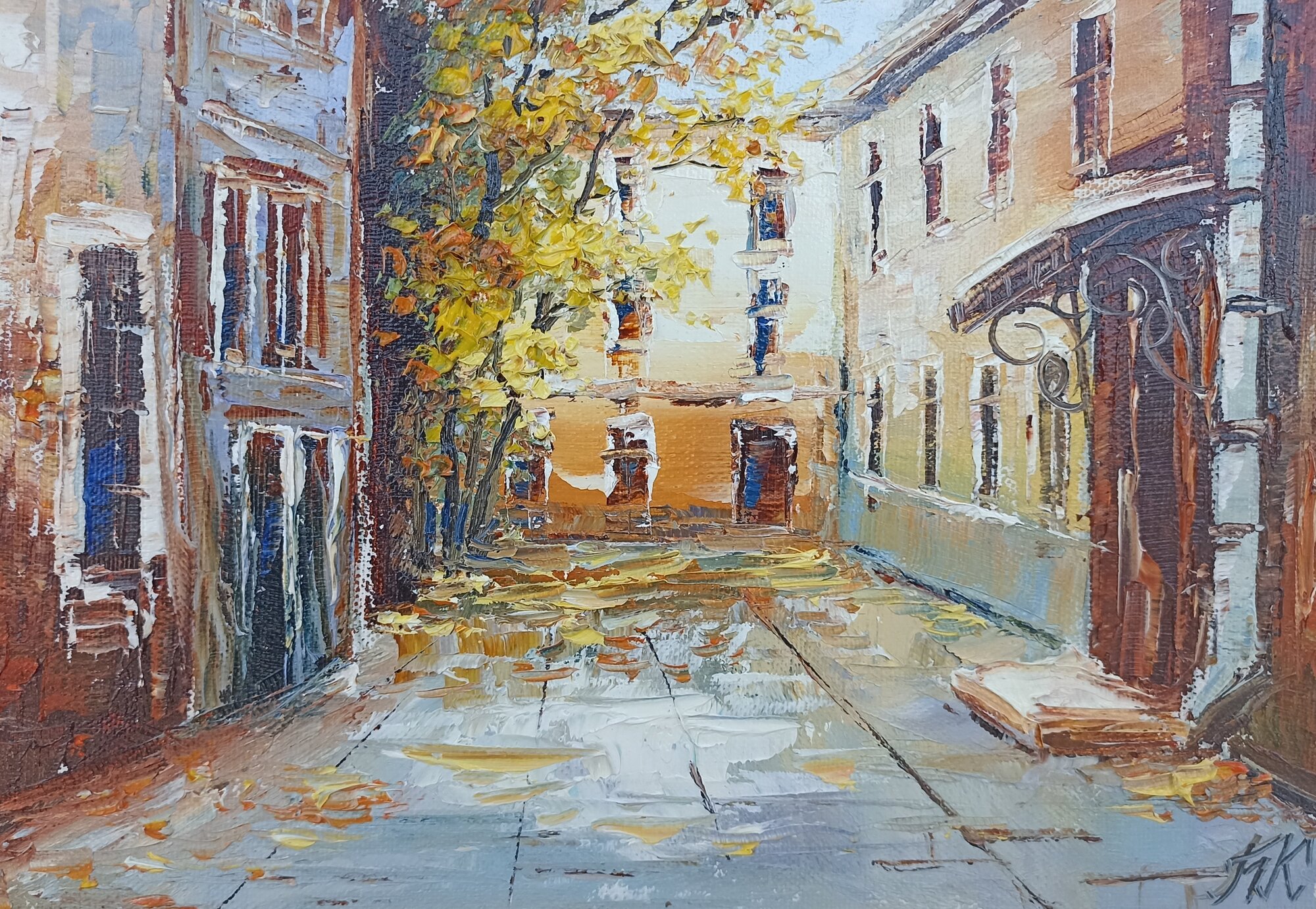 Импрессионизм. 100% ручная работа, 100% живопись от Художественной Мастерской Грëзы. Картина маслом на холсте из серии 'Улочки старой Москвы". Дворик на Смоленке. Картина написана в импрессионистском стиле. 20х30 см.