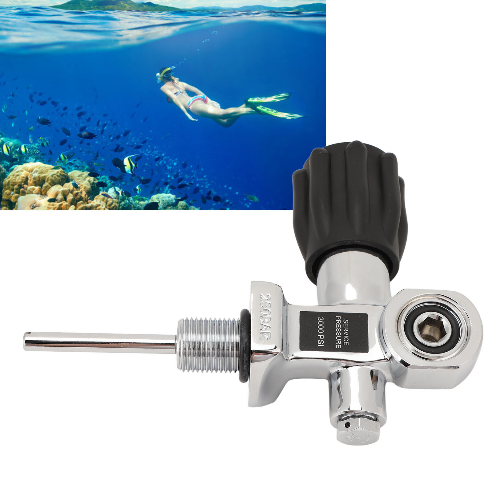 Клапан баллона для подводного плавания G3/4 DIN Yoke двойного назначения 250 бар хромированный латунный клапан баллона для дайвинга с маской и трубкой