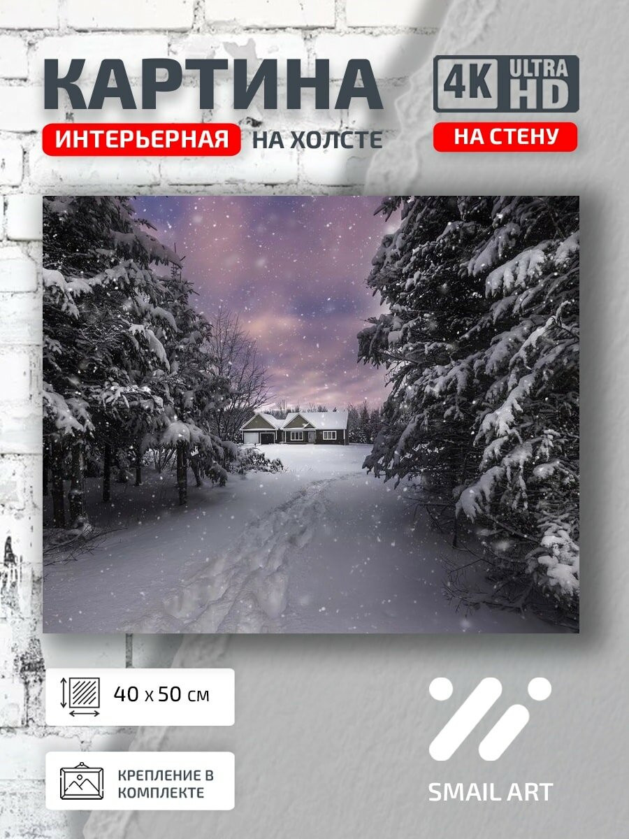 Картина на холсте интерьерная 40 на 50 на стену Пейзаж Зима для студии атмосфера