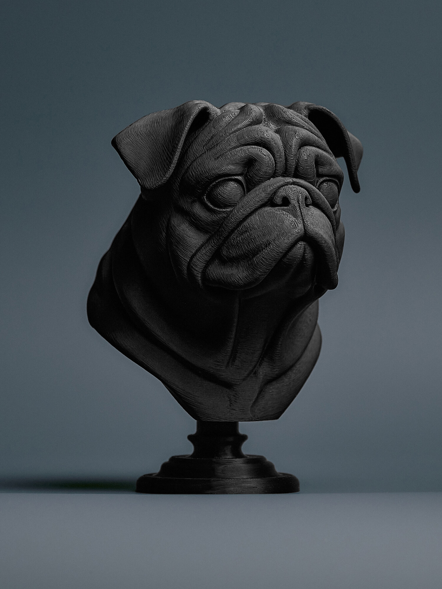 Статуэтка бюст собаки (Мопс). Чёрная. Декоративная фигурка для интерьера