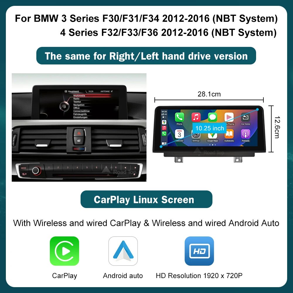 12,3 Беспроводная система CarPlay Linux, мультимедийный дисплей для BMW серии 3, 4 F30 10.25 F30 NBT