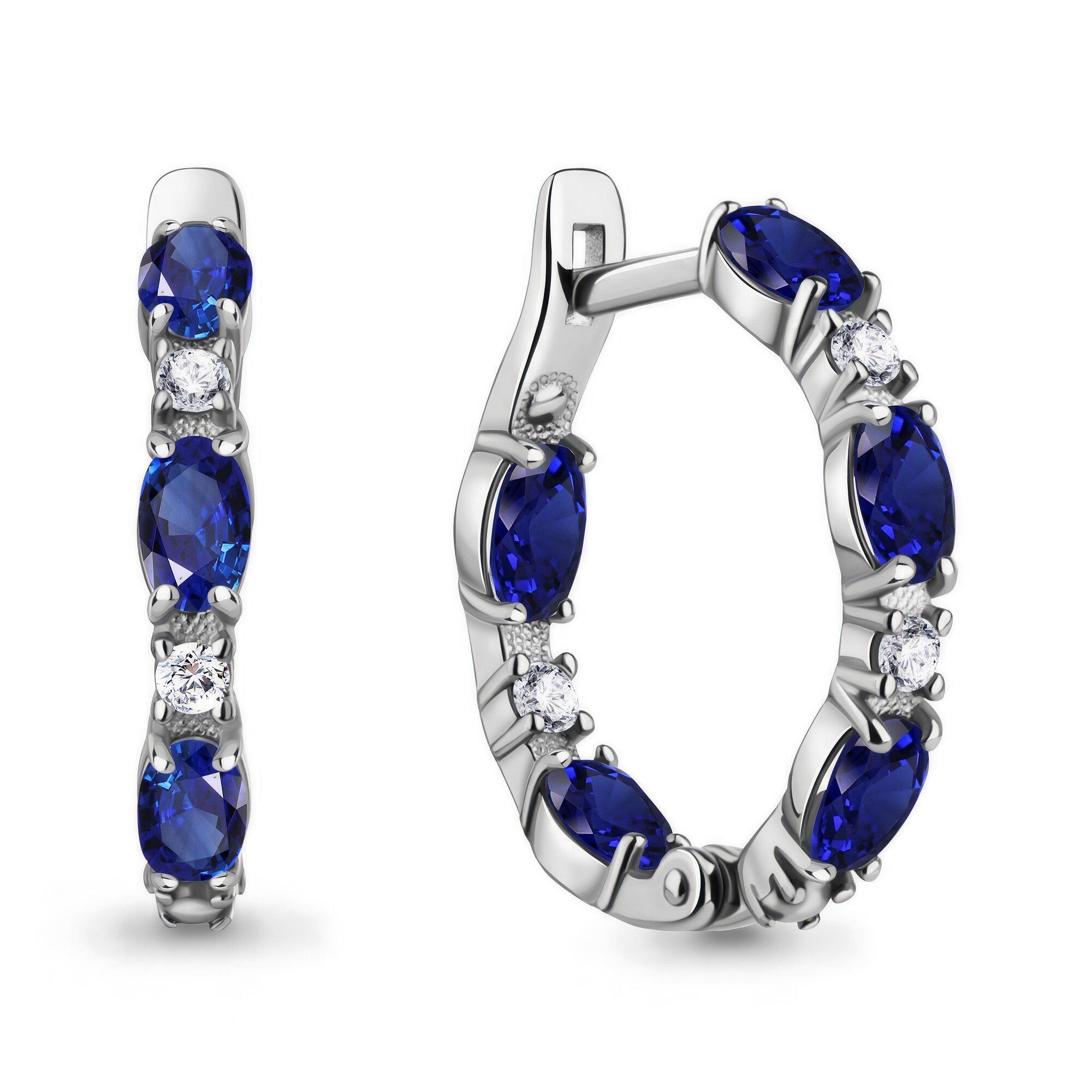 Серьги, серебро, 925 проба, серебрение, фианит, сапфир синтетический