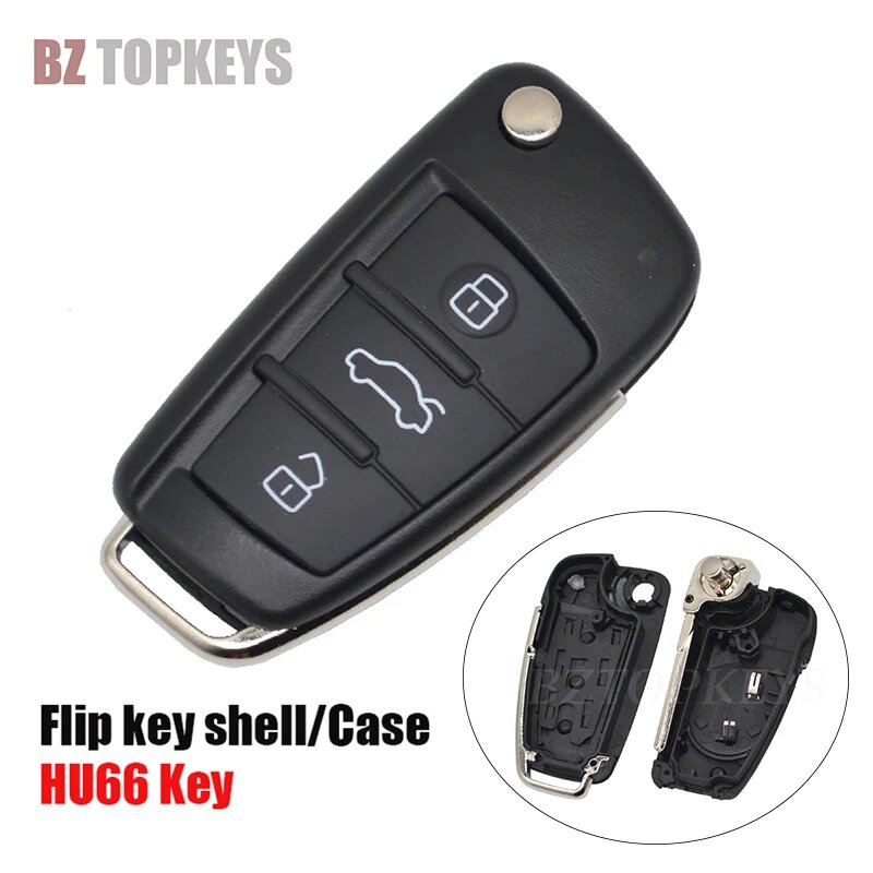 BZTOPKEYS Сменный корпус автомобильного ключа, 3-кнопочный ключ «сделай сам» для Audi A6 Q7 A4 A8, складной чехол для дистанционного ключа с лезвием ключа без логотипа