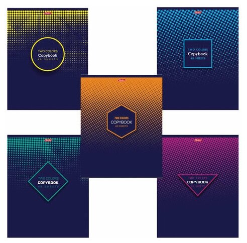 HATBER Тетрадь А5, 48 л, HATBER, скоба, клетка, фактурное тиснение, "2COLORS" (5 видов в спайке)