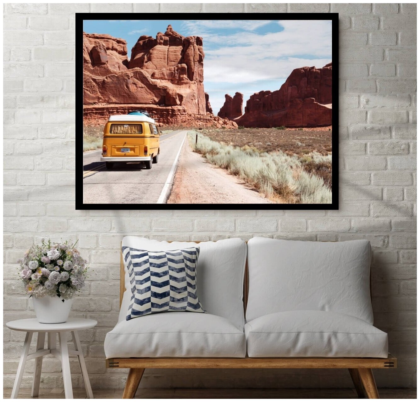 Постер "Автобус Америка" в черной рамке 50x70 см для интерьера на стену