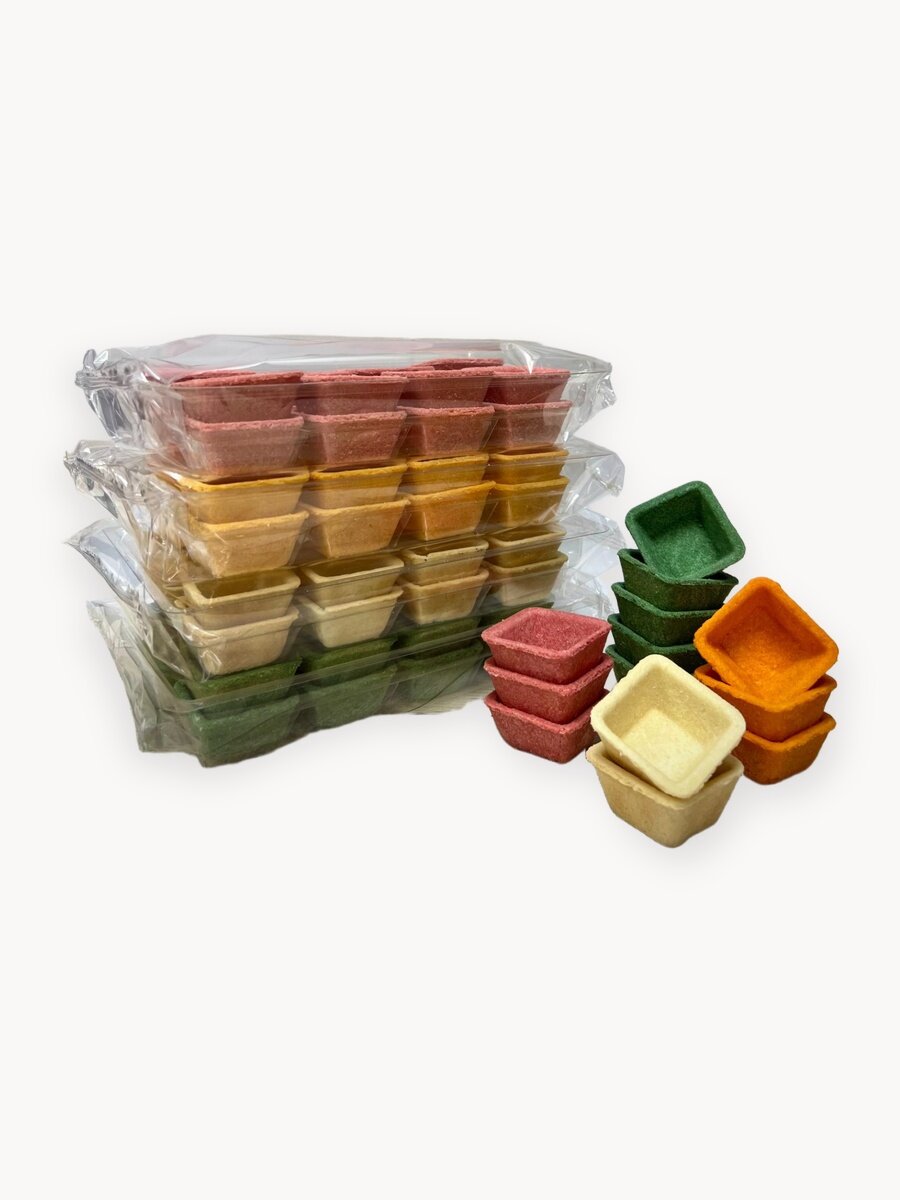 Тарталетки бризе цветные Ассорти, 64 шт. (для закусок и десертов, для икры, на праздничный стол, для фуршета, банкета, кейтеринга)