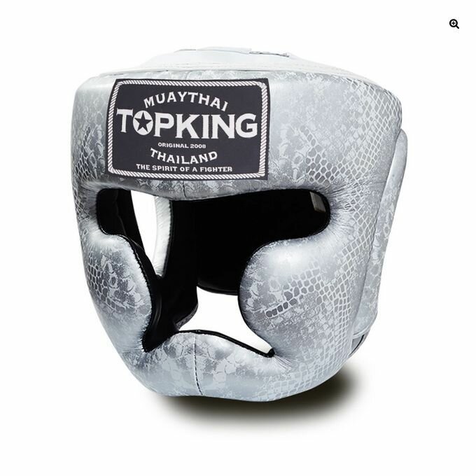 Боксерский шлем Top King Silver / White "Snake Edition" Head Guard XL