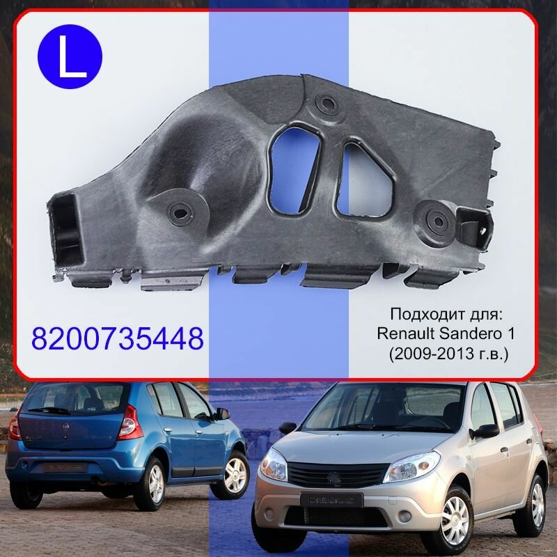 Крепление заднего бампера для Рено Сандеро 1, Кронштейн, направляющая заднего бампера левая для Renault Sandero 09-14