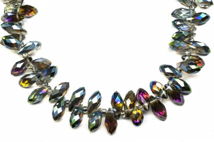 Бусина стеклянная граненая Капля 12х6мм, цвет серебро, гальваническое покрытие, 503-011, 5шт