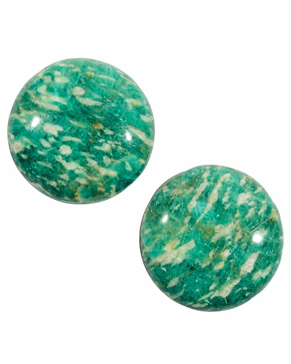 Пара кабошонов из амазонита, размер 24х24х6 мм, на подложке из долерита, вес 11 грамм