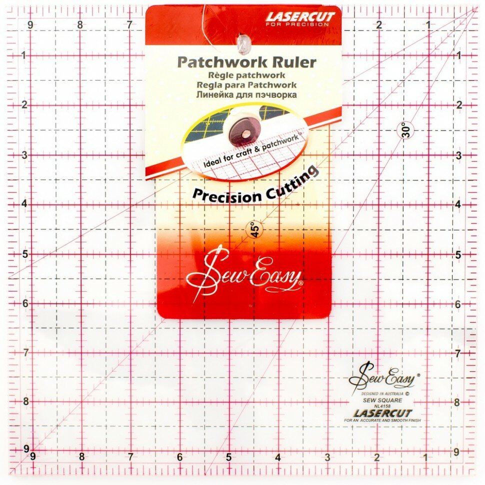 Hemline NL4158 Линейка для пэчворка с градицей в дюймах, квадрат 9 1/2"