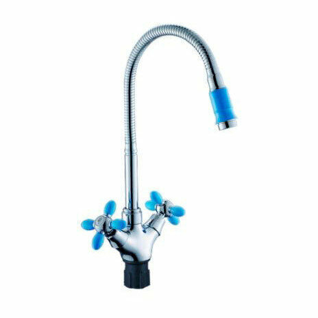 Смеситель для кухни с гибким изливом Эверест (Everest) Хром, Синий (B58-071D)