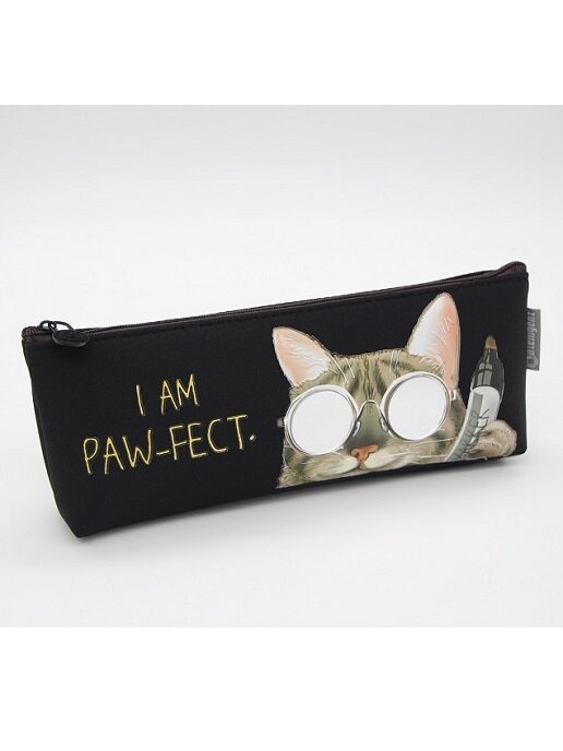 Пенал "Котик в очках" косметичка, с зеркалами, на молнии (Черный/Желтый)