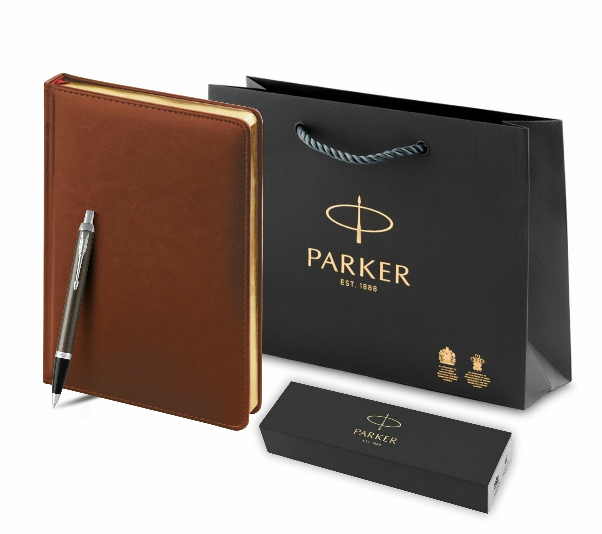 Подарочный набор: Шариковая ручка Parker IM Metal Core Dark Espresso CT и Ежедневник недатированный коричневый 1931671