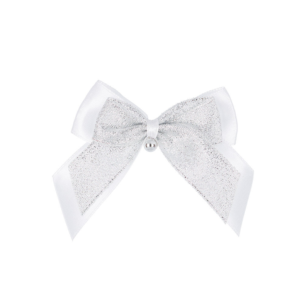BLITZ Бантик с бусинкой №01 серебро/белый для повседневного образа ребёнка