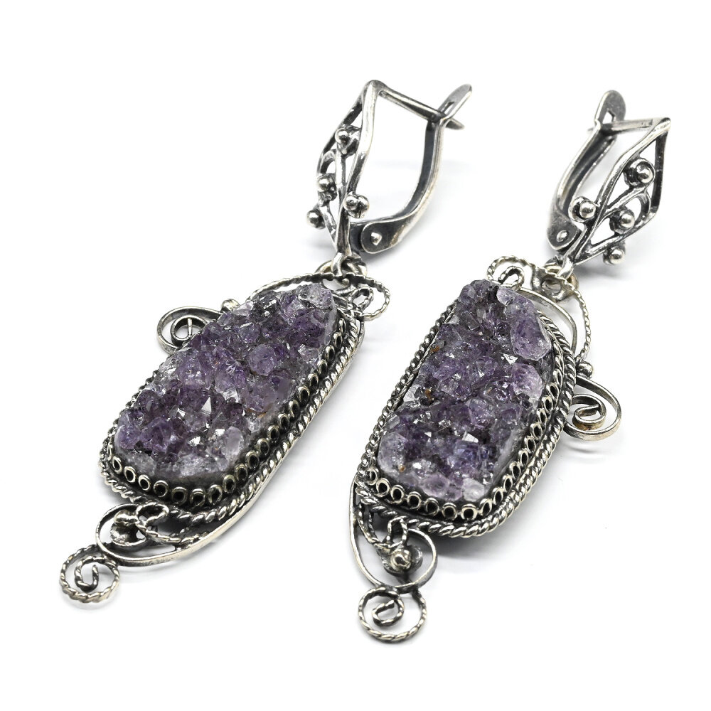 Серьги с подвесками, аметист