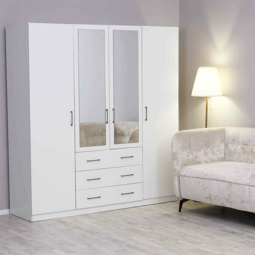 Элегия КМ.006.02-15-00А Шкаф 4-х дверный с зеркалом 1840х560х1990 Белый жемчуг 81005М Белый жемчуг 81005М (4 кор)