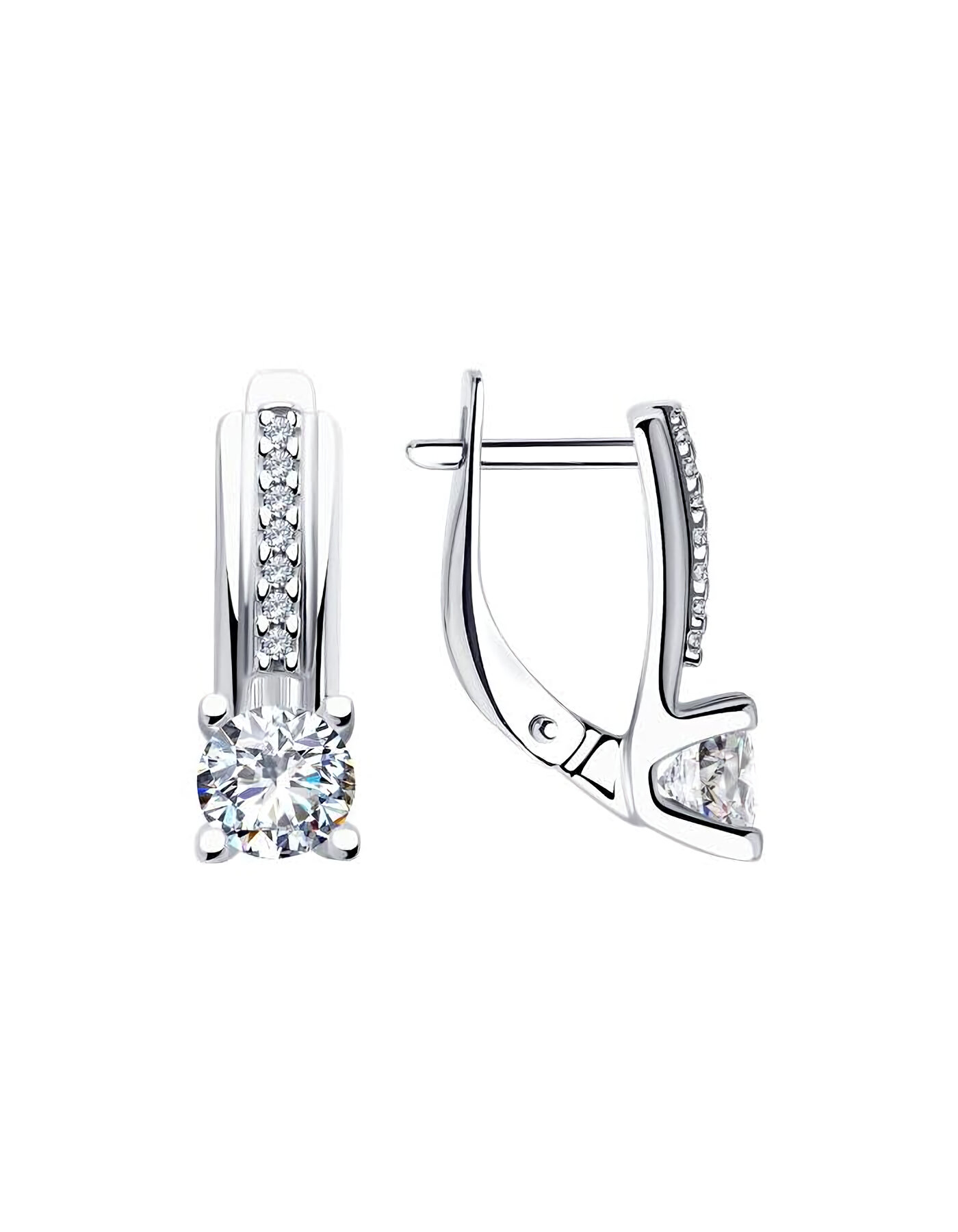 Серьги, серебро, 925 проба, родирование, фианит