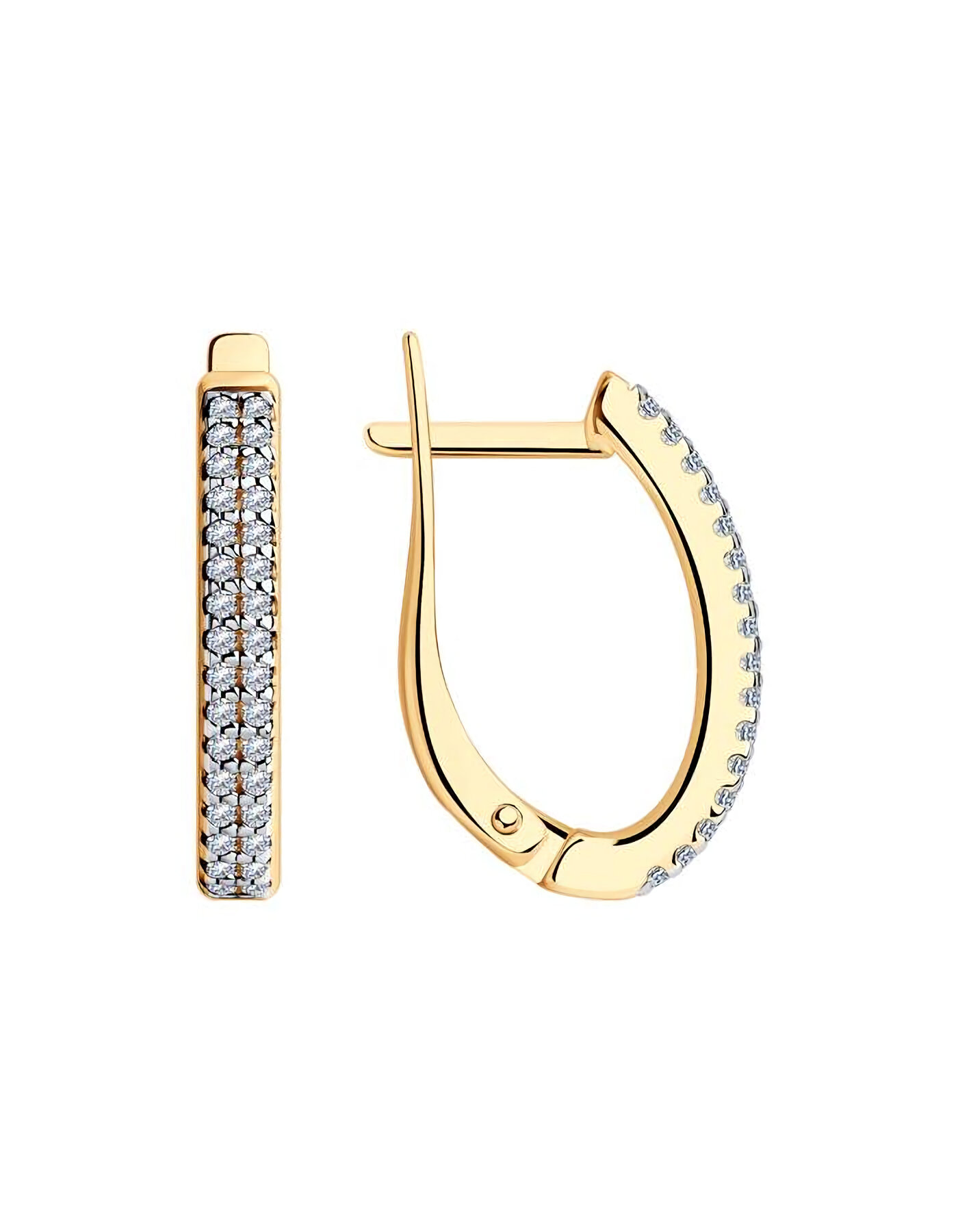 Серьги, серебро, 925 проба, золочение, фианит