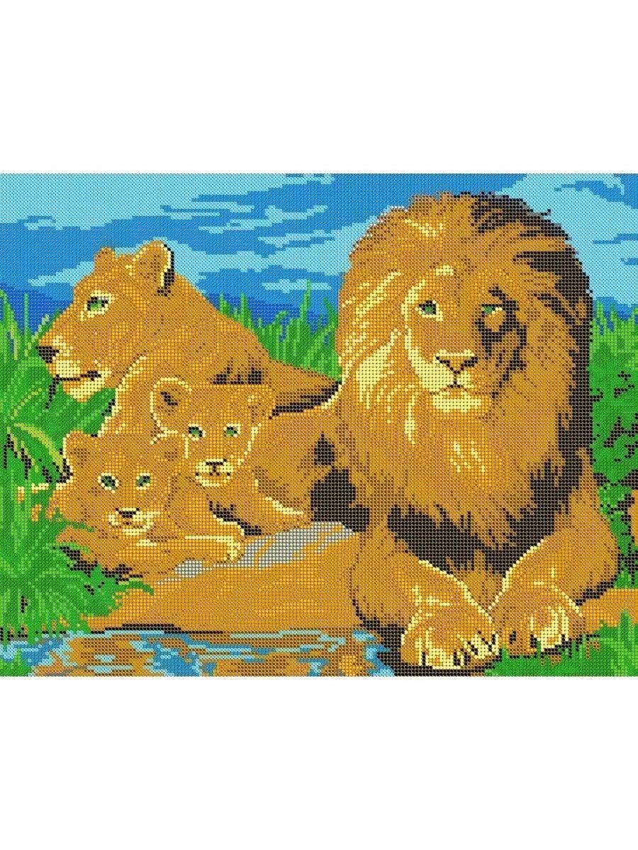 Вышивка бисером наборы картина Львы 30*38 см