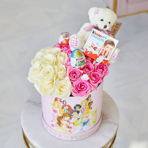 Букет детский № 58 Venus in Fleurs, роза, белый, розовый, высота 25 см