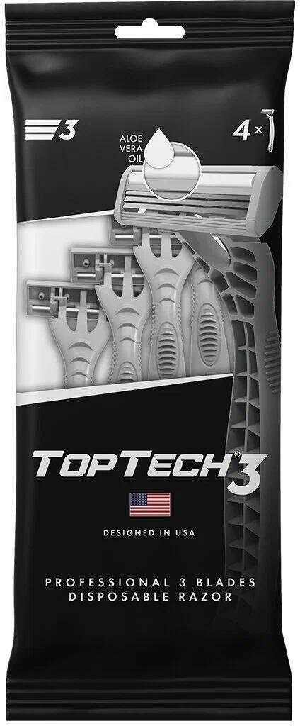 Бритвенные станки TopTech Мужские, одноразовые, 3 лезвия, аналог Gillette Blue II, 4 шт