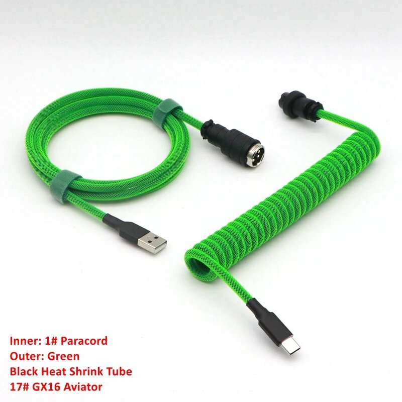 Кабель USB-A - Type-C Micro Mini-USB в двойной оплетке из паракорда и ПЭТ с витой Type-C, 1-Green