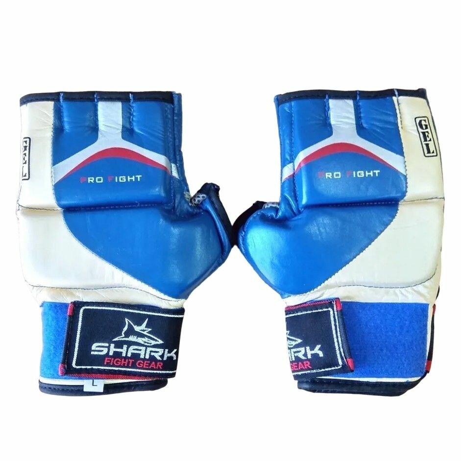 Снарядные перчатки "SHARK", натуральная кожа, для MMA, синие/белые, размер M