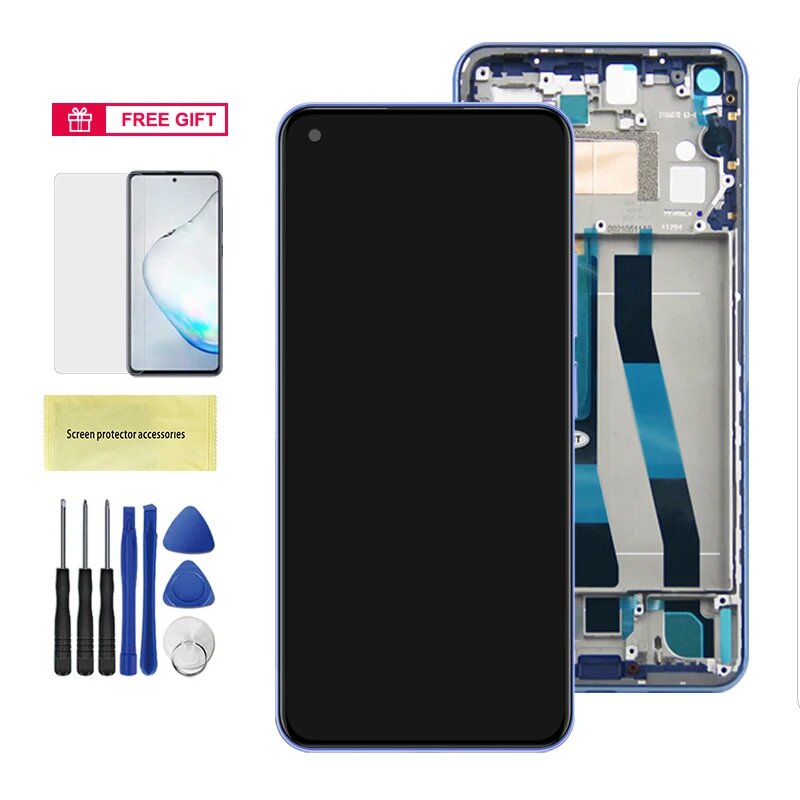Экран Mi 11 Lite 5G NE, для Xiaomi 11 Lite 5G NE 2109119 Цифровой сенсорный экран с ЖК-дисплеем DG и рамкой для Xiaomi 11 Lite NE 5G Ori Blue Frame