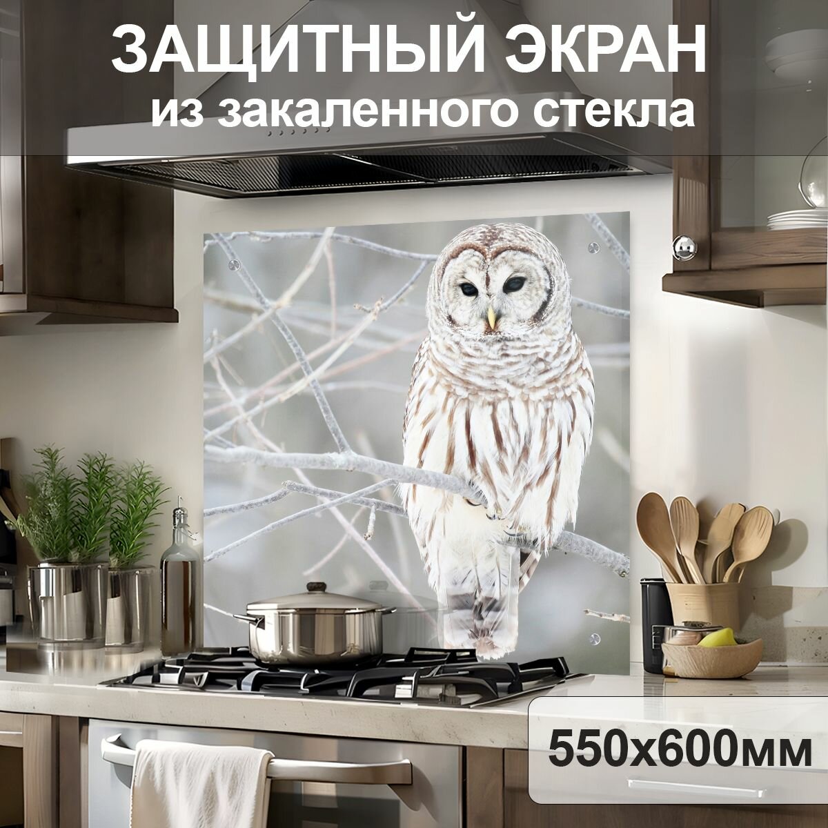 Защитный экран от брызг на плиту 600х550х4мм. Стеновая панель для кухни из закаленного стекла. Фартук для кухни на стену