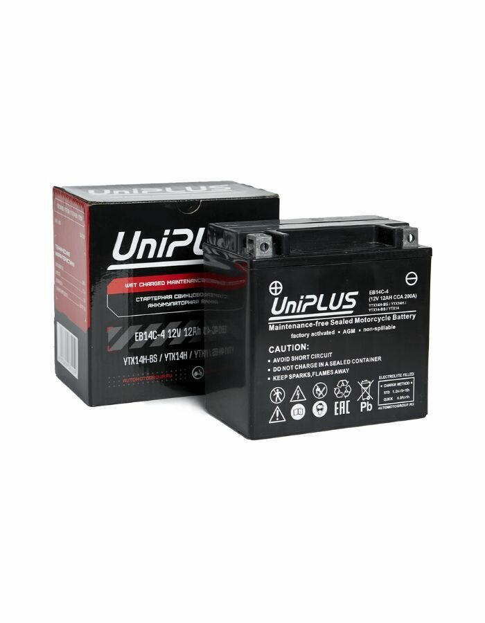 Аккумулятор мото UniPLUS AGM EB14C-3 12Ah ОП 200A (YTX14L) (150x88x145)
