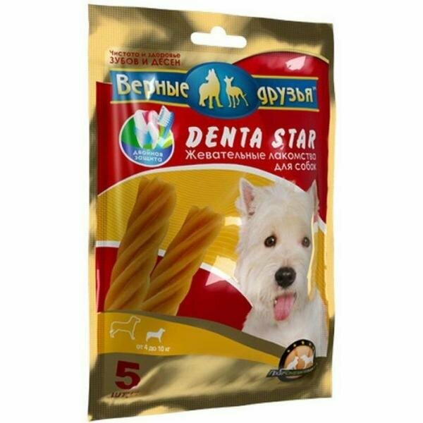 Верные друзья Лакомство "DENTA STAR" для чистки зубов собак весом от 4 до 10 кг, 90г 0.09 кг