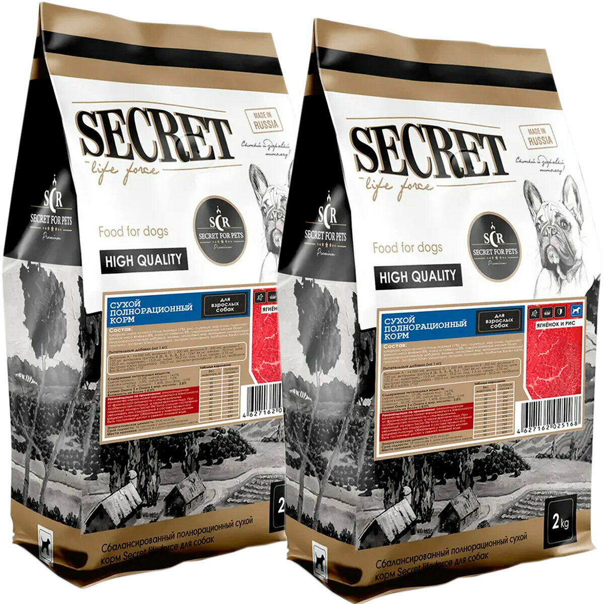 SECRET LIFE FORCE для взрослых собак всех пород с ягненком и рисом (2 + 2 кг)
